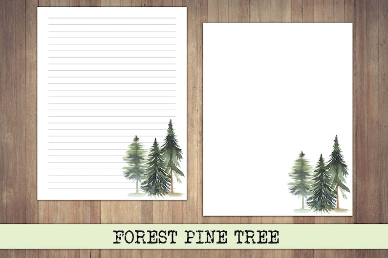Printable Writing Paper Pine Tree Stationery Watercolor - Etsy
