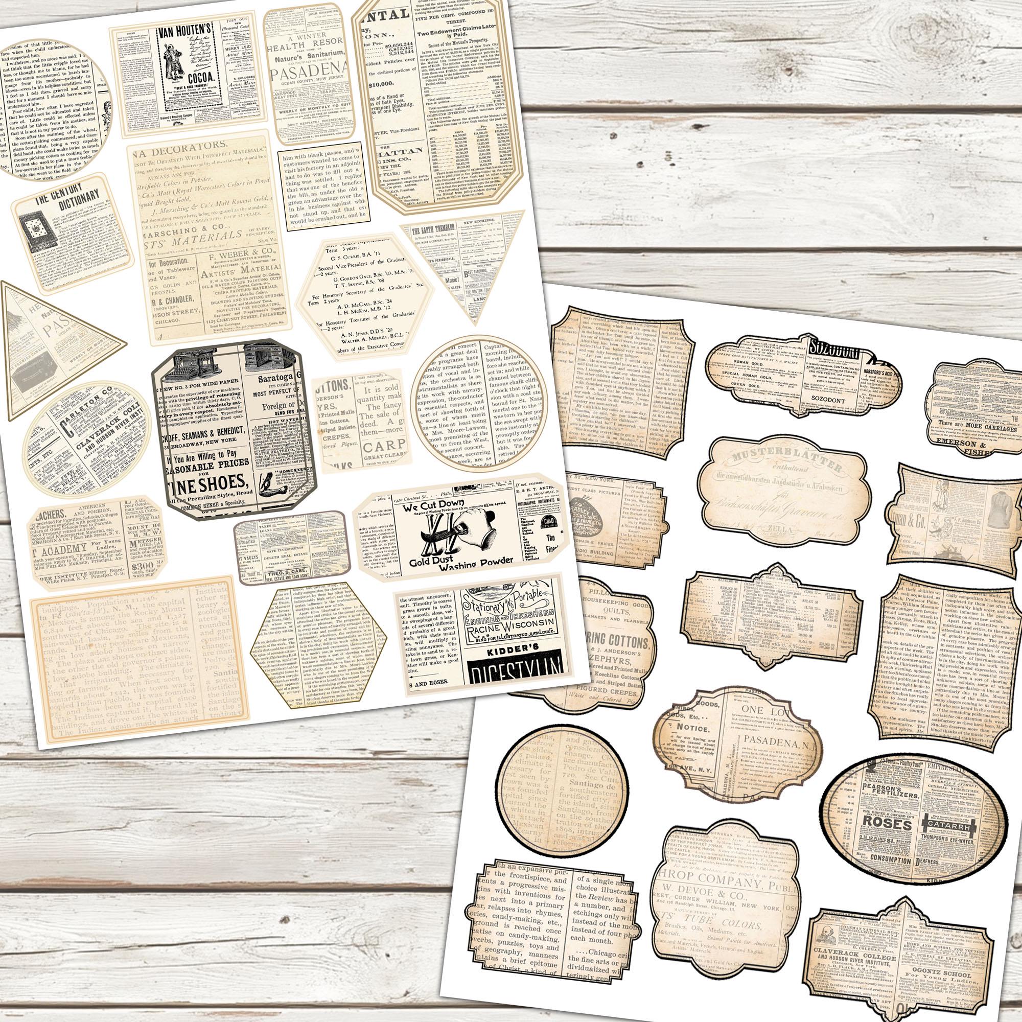 Vintage Newspaper Labels: Printable Junk Journal Ephemera (digital ...