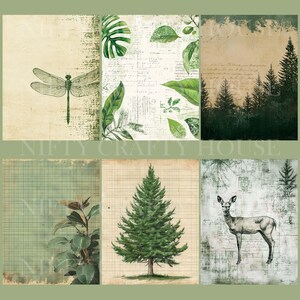 Vintage Forest Backgrounds, Junk Journal Supplies, Green Tree Images ...
