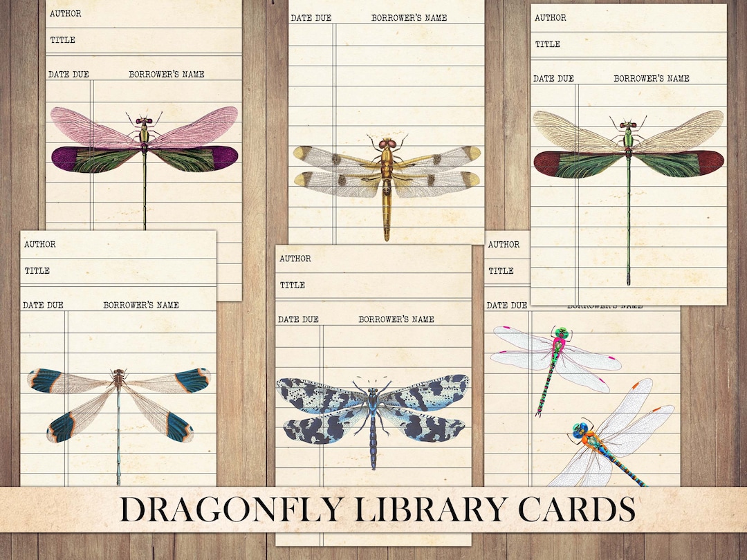 Printable Vintage Dragonfly Library Cards, Fussy Cut, Ephemera Pack, Junk Journal Supplies ...