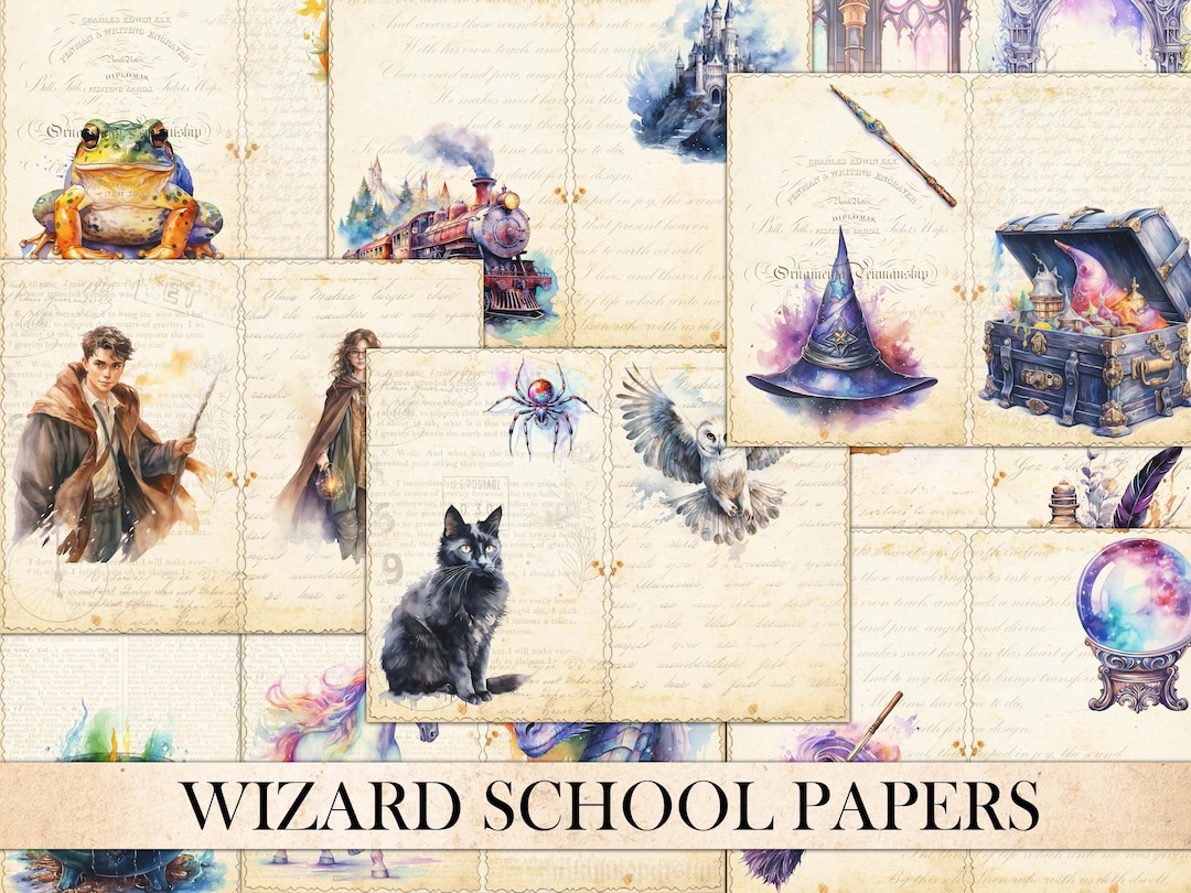 Printable Junk Journal Papers, Vintage Magic School, Witch and Wizard ...