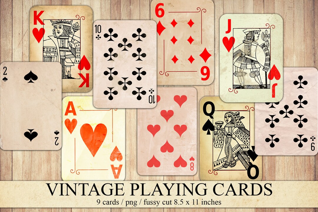 Printable Vintage Style Playing Cards, Old Clipart, Scrapbook ...