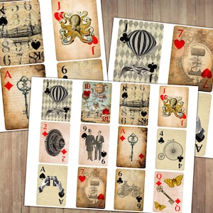 Printable Vintage Style Playing Cards, Antique Steampunk, Scrapbook ...