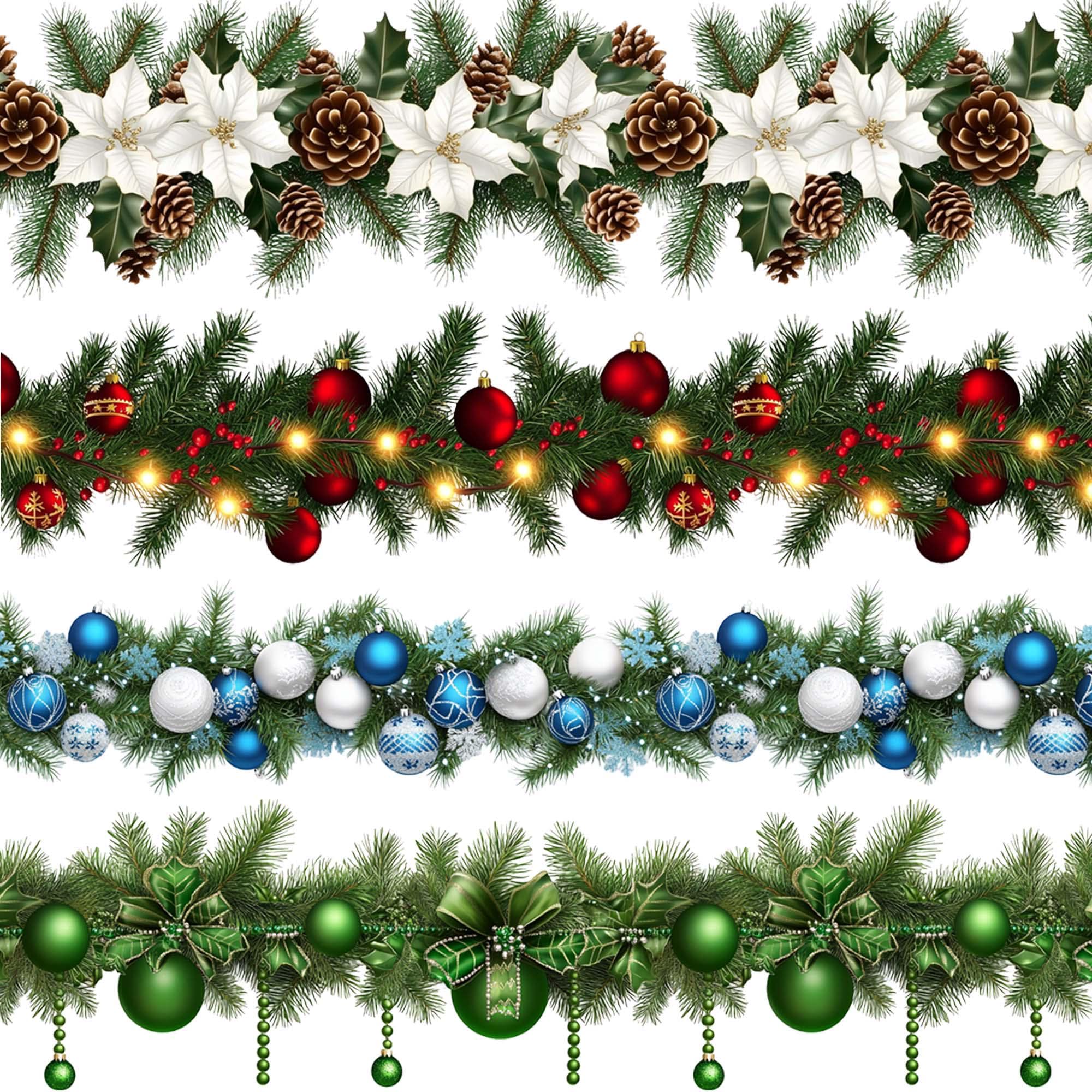 Seamless Christmas Border Clipart: Holiday Garland (digital Download ...