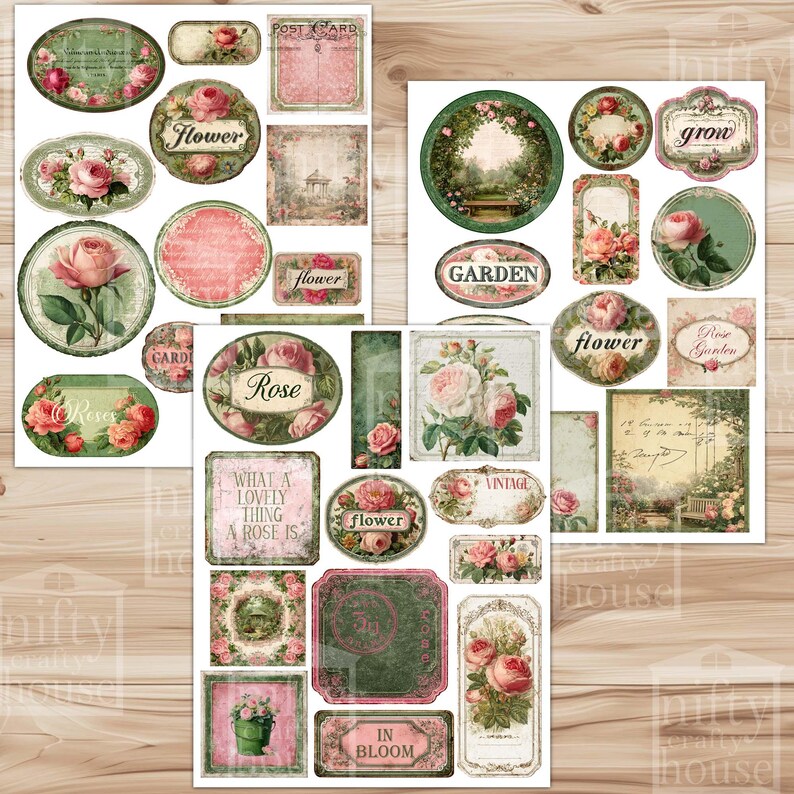 Vintage-style Shabby Chic Ephemera Kit: Antique Roses, Garden Printable ...