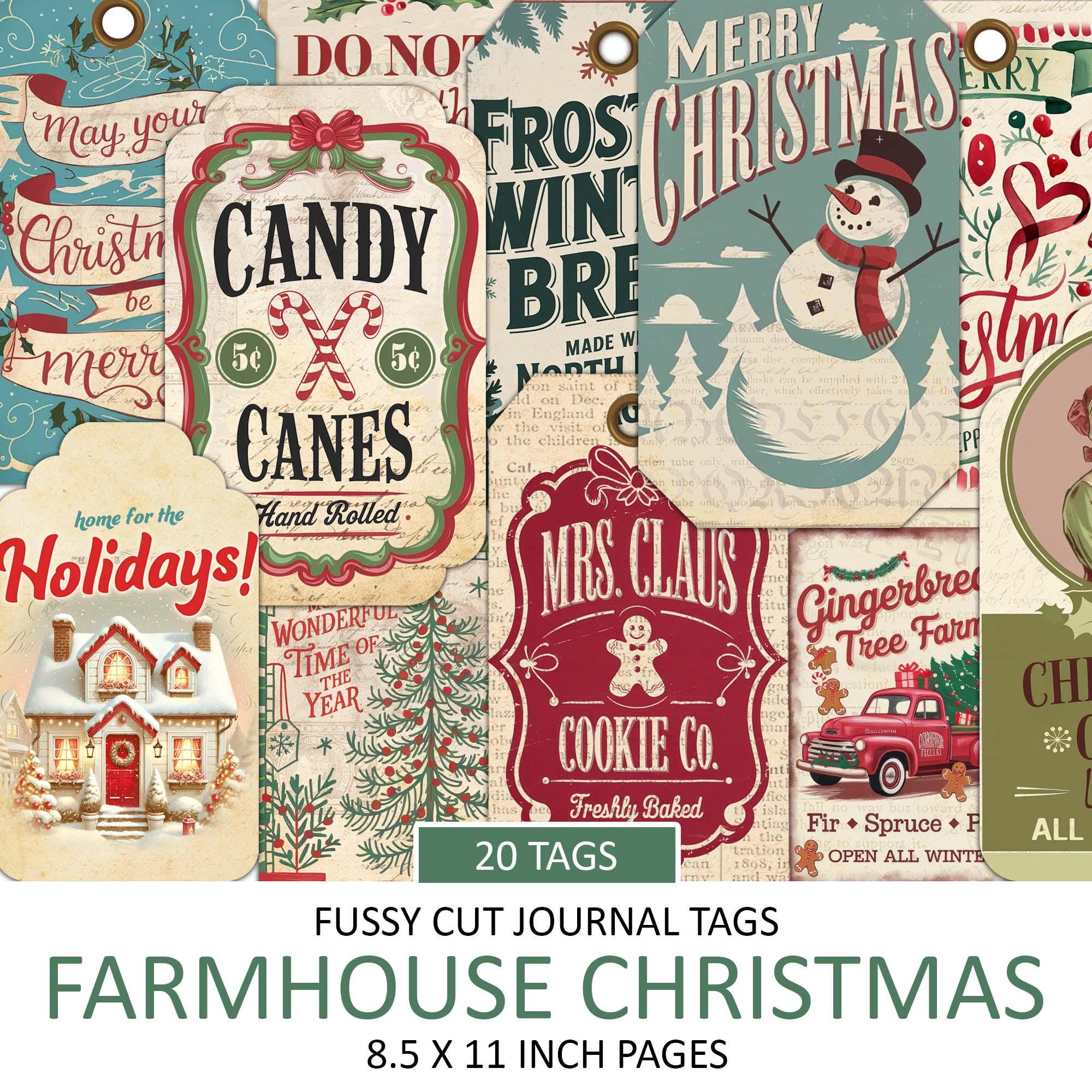 Vintage Farmhouse Christmas Tags: Retro Holiday Fussy Cut Ephemera ...