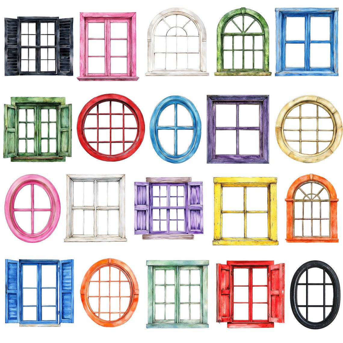 Watercolor Window Clipart: Colorful Architecture Illustrations (PNG ...