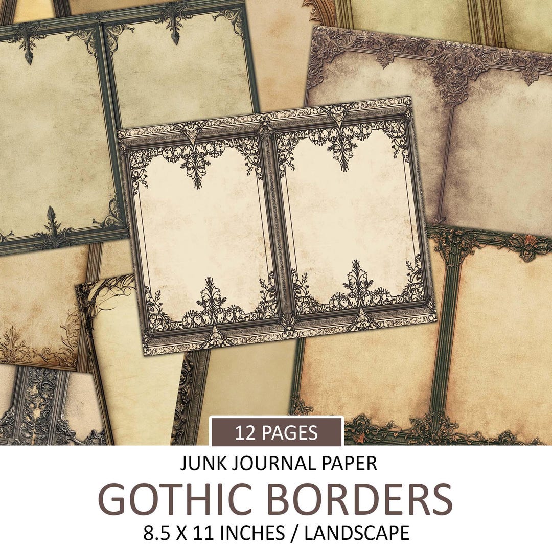 Vintage Gothic Border Paper, Antique Junk Journal Paper, Old Paper ...