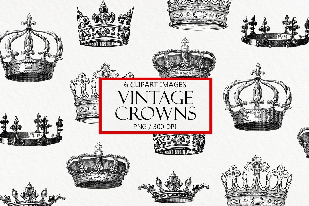 Vintage Royal Crowns Clipart: Fantasy King & Queen PNG (digital ...