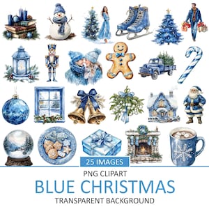 Watercolor Blue Christmas Clipart: Winter PNG Images (digital Download ...