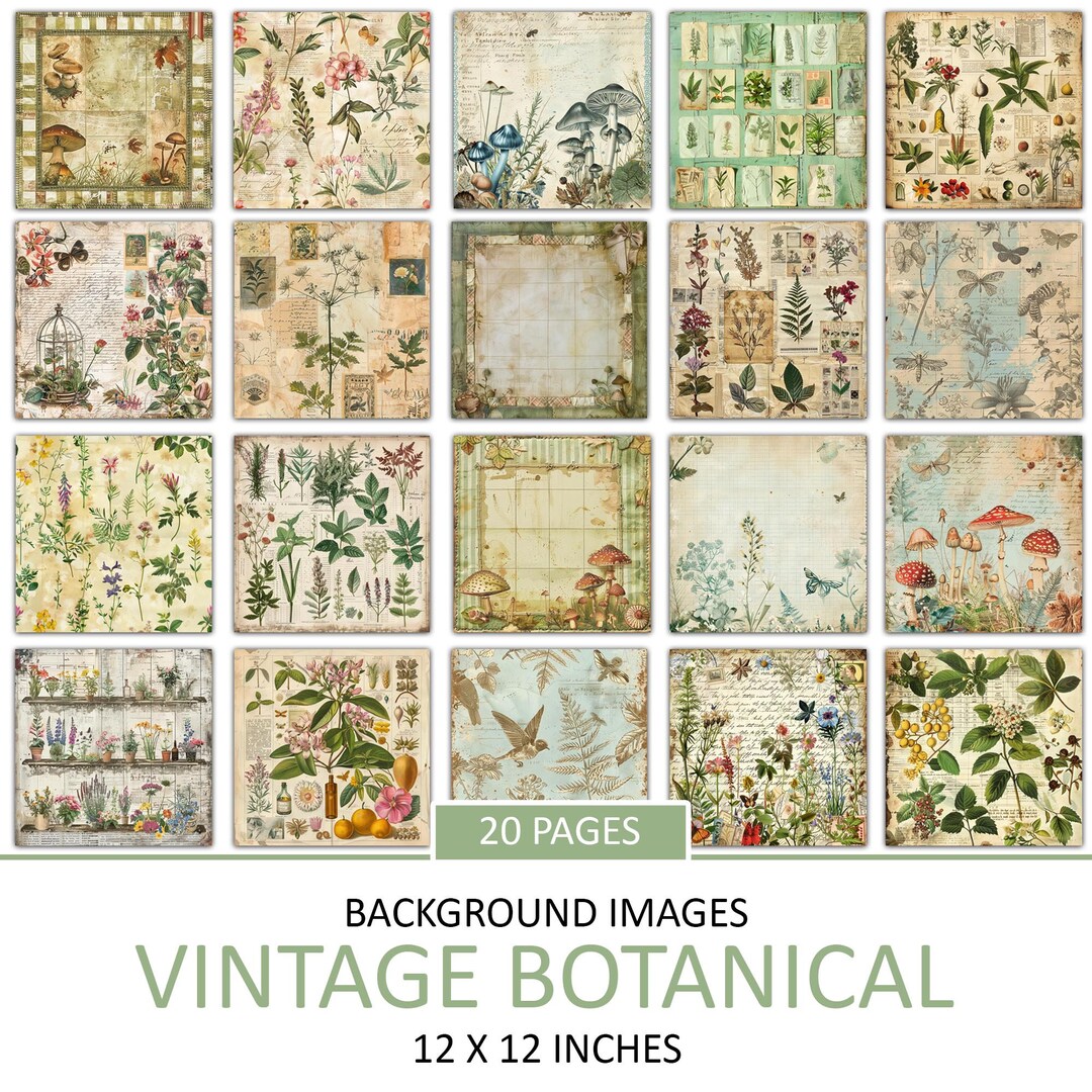 Vintage Botanical Background Images, Botany Scrapbook Papers, Junk ...