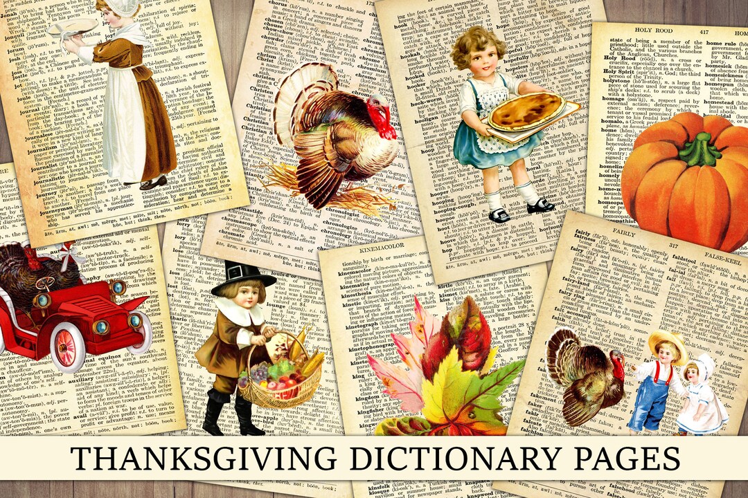 Vintage Thanksgiving Dictionary Page Ephemera: Fall Scrapbook Paper ...