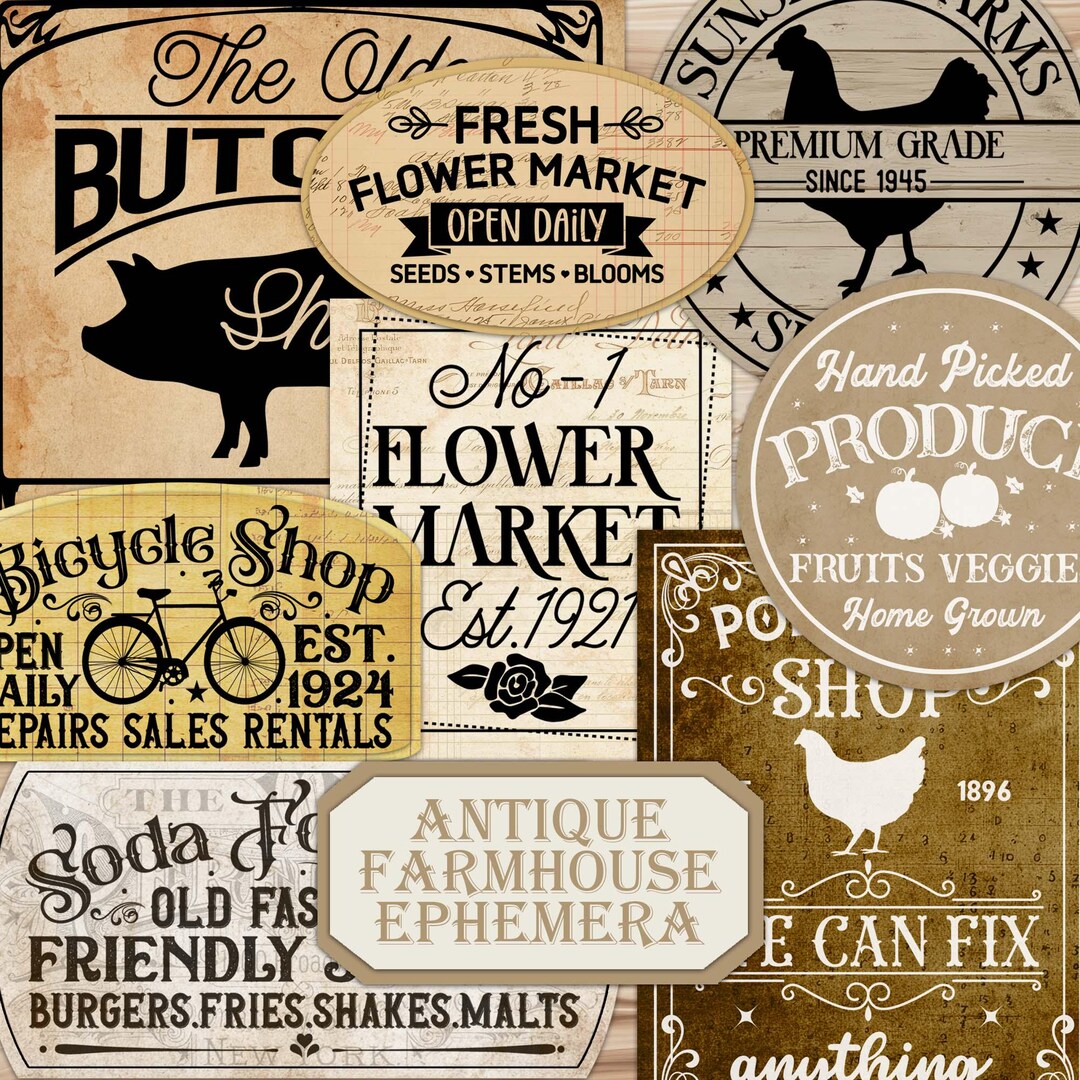 Antique Farmhouse Labels Ephemera, Printable Journal Scraps, Vintage ...