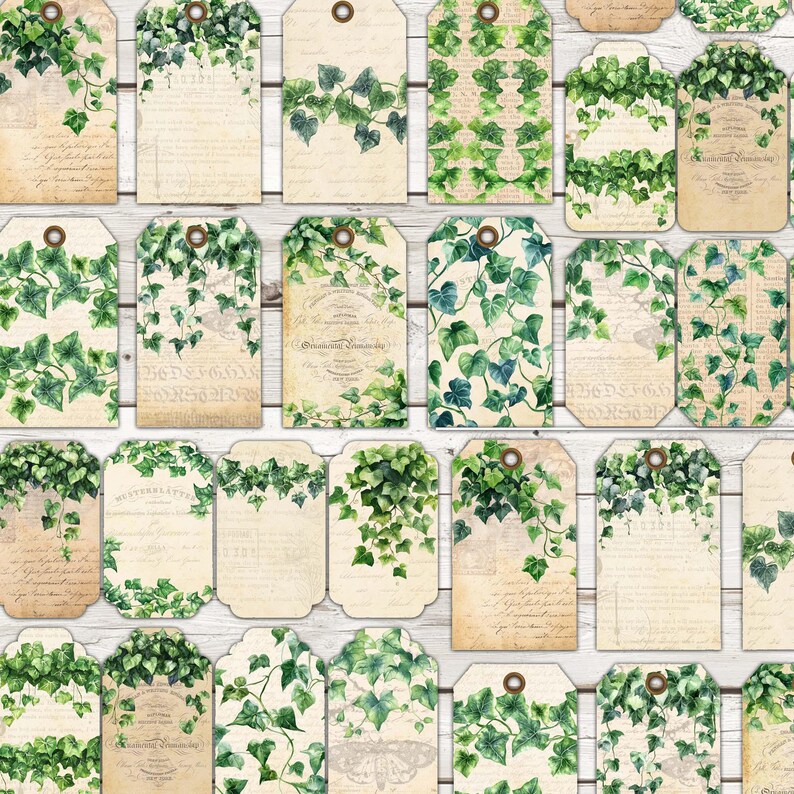 Vintage Ivy Tags: Greenery Ephemera for Junk Journals (digital Download ...
