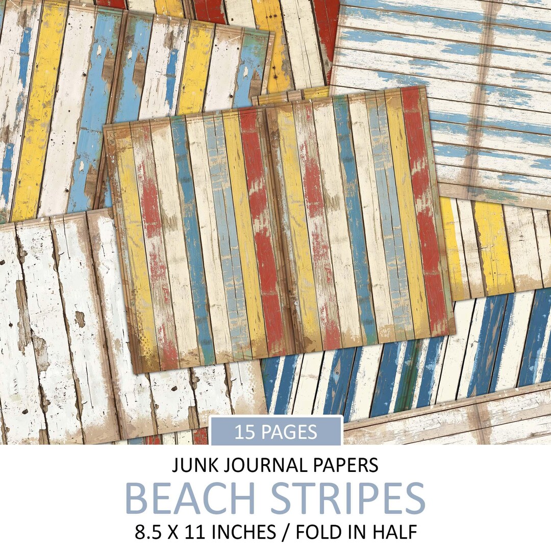 Vintage Beach Stripes Junk Journal Paper: Distressed Scrapbook ...