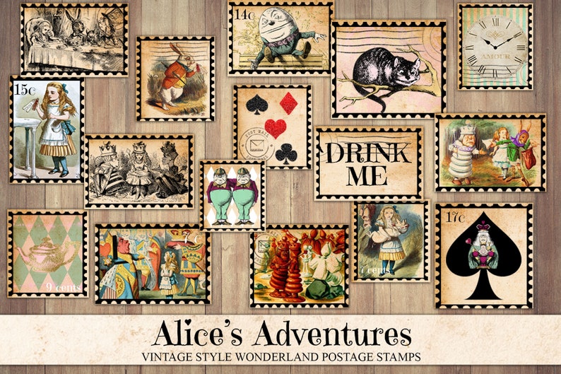 Printable Alice Stamps Vintage Wonderland Ephemera Fussy | Etsy