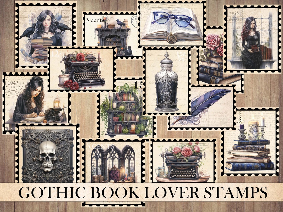 Vintage Gothic Book Lover Stamps: Dark Academia Ephemera (digital ...