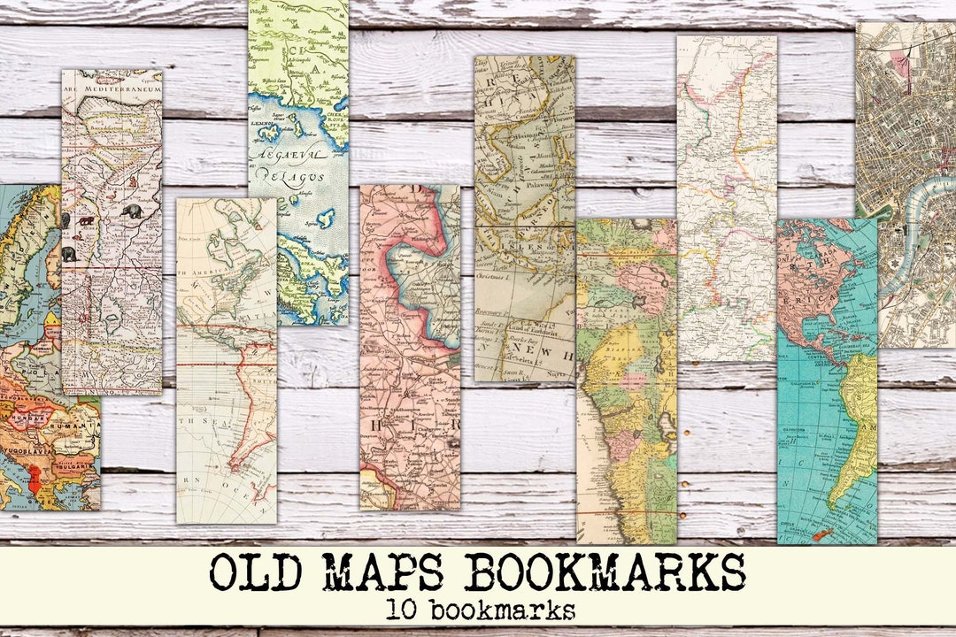 Printable Maps Bookmarks, Vintage Ephemera, Fussy Cut, Digital, Instant ...