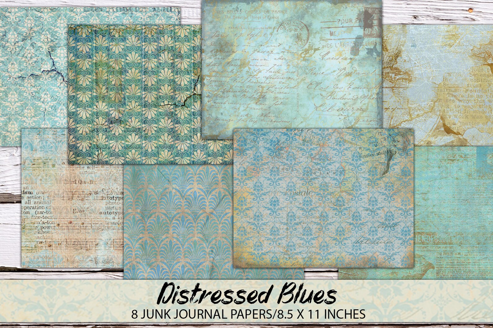 Digital Blue Journal Paper Distressed Pages Vintage Blue - Etsy