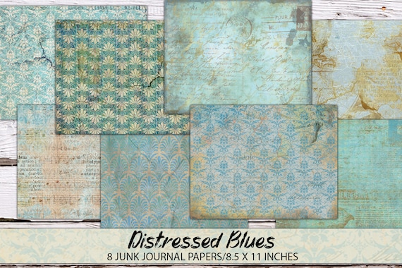 Digital Blue Journal Paper Distressed Pages Vintage Blue - Etsy