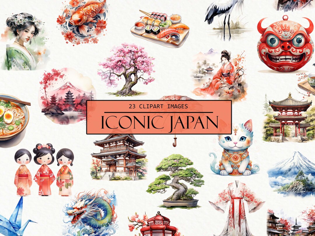 Watercolor Iconic Japan Clipart, Travel Images, Japanese Clip Art ...