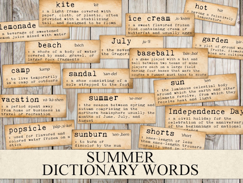 Summer Dictionary Word Scraps: Junk Journal Ephemera (digital Download ...