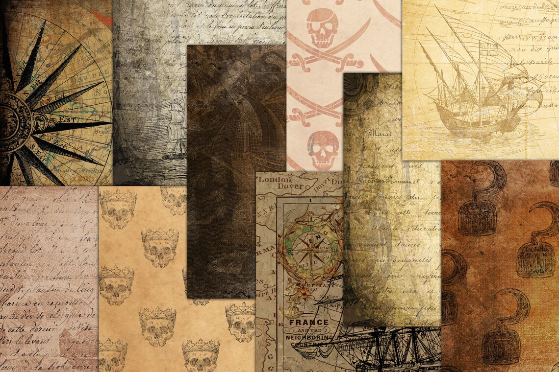 Vintage Pirate Papers Antique Backgrounds Scrapbook Junk - Etsy