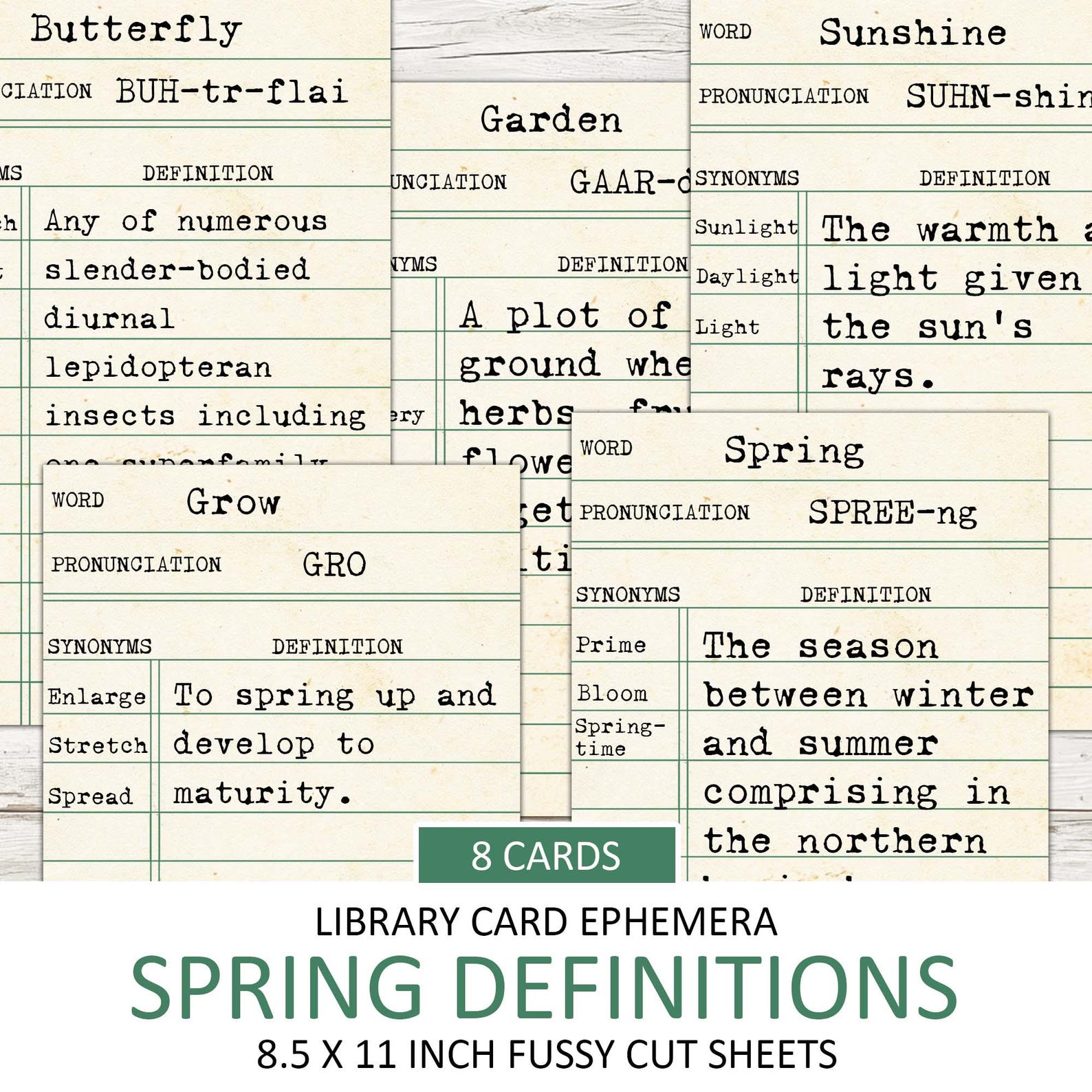 Vintage Spring Definition Library Cards: Junk Journal Ephemera (digital ...