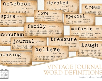 Journal Word Dictionary Definitions, Printable Junk Journal Ephemera ...