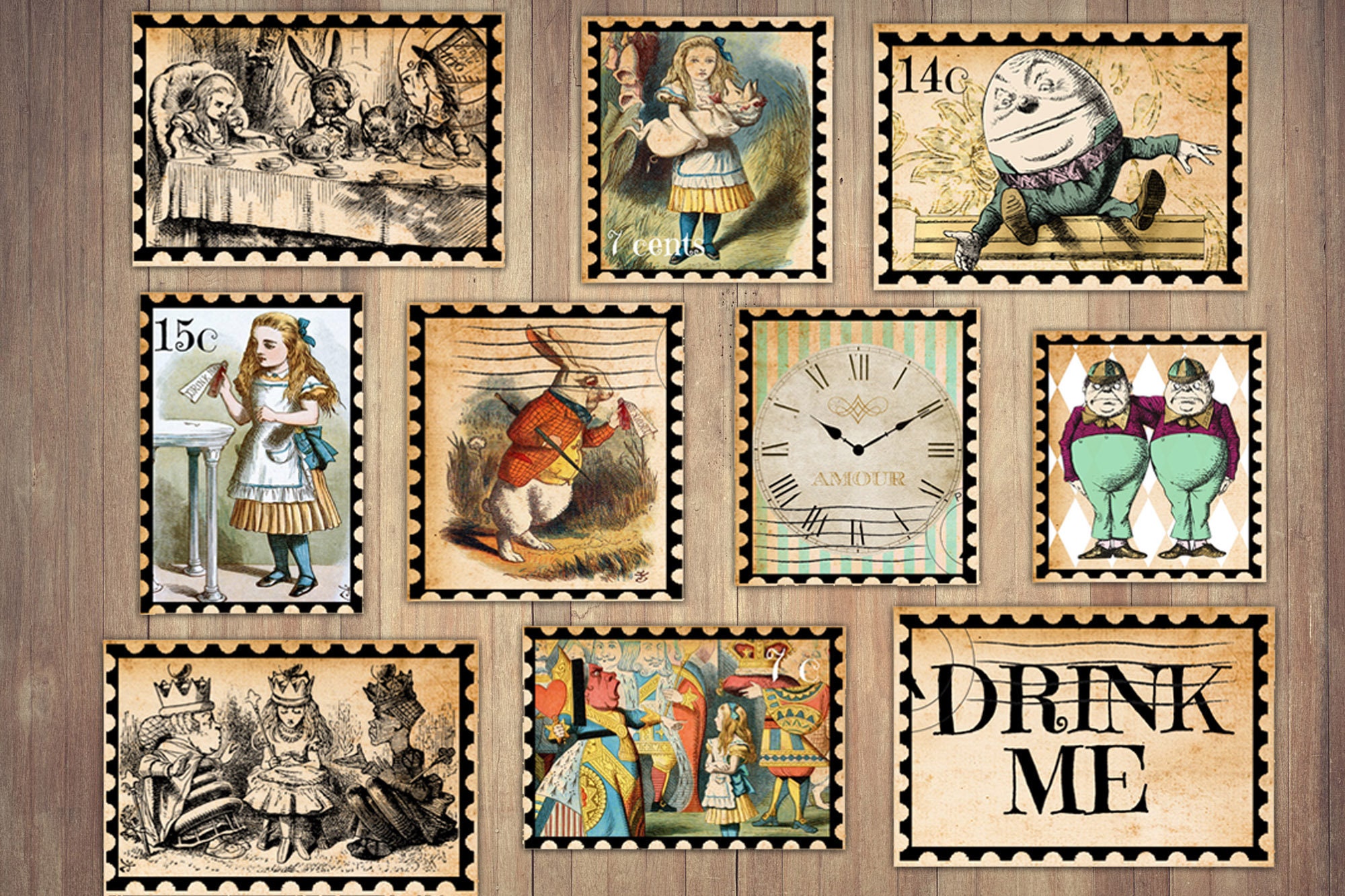 Printable Alice Stamps Vintage Wonderland Ephemera Fussy | Etsy