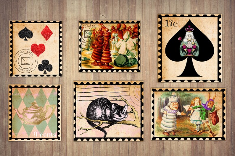 Printable Alice Stamps Vintage Wonderland Ephemera Fussy - Etsy