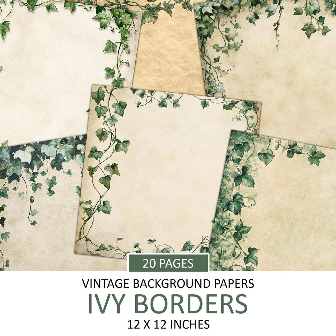 Vintage Ivy Border Paper: Greenery Scrapbook Backgrounds (digital ...