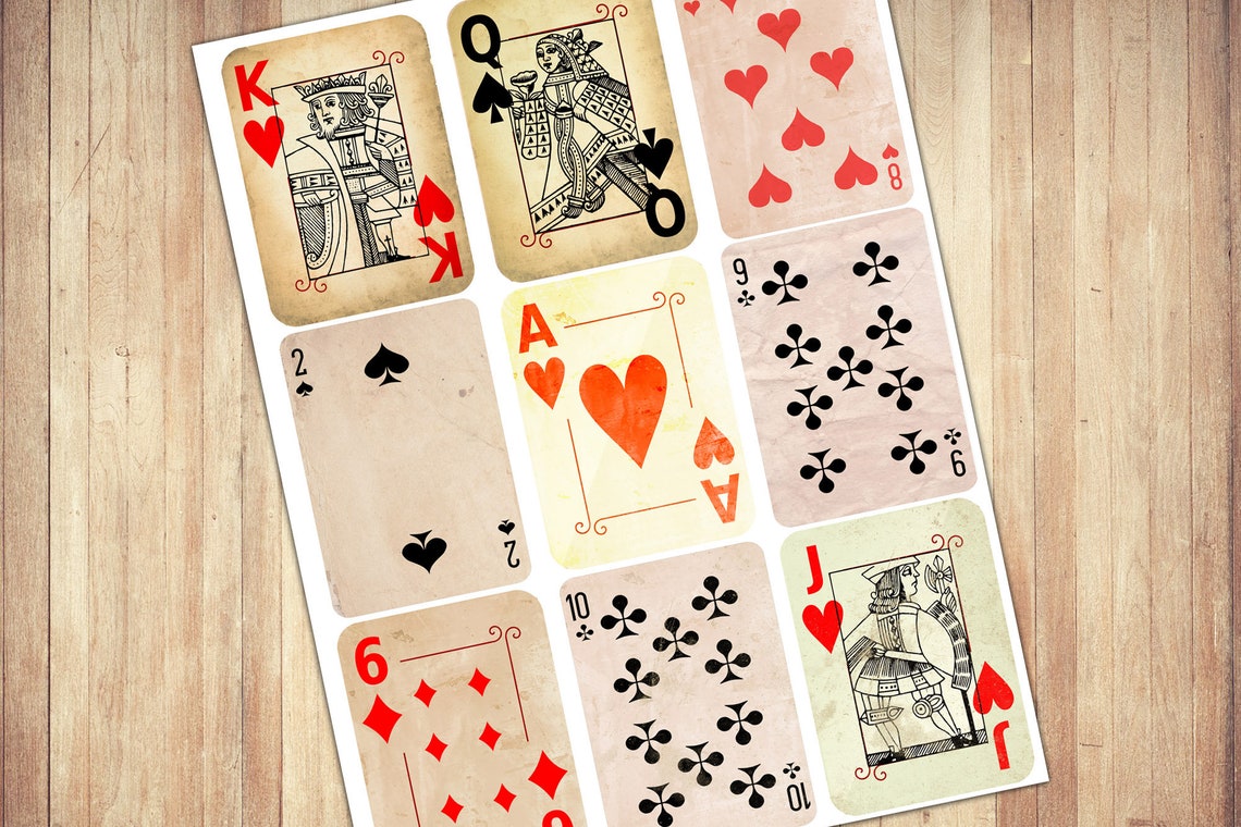 Printable Vintage Style Playing Cards Old Clipart Scrapbook | Etsy
