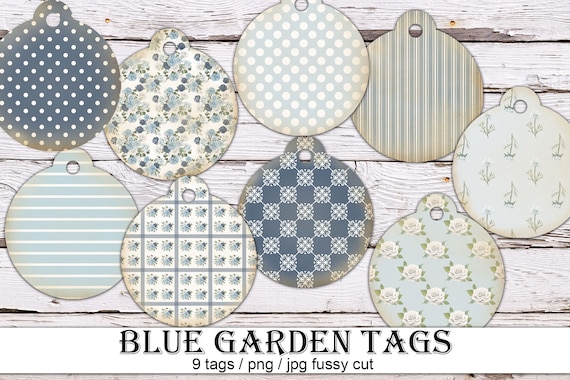 Printable Blue Garden Tags Shabby Chic Blue Fussy Cut Circle | Etsy