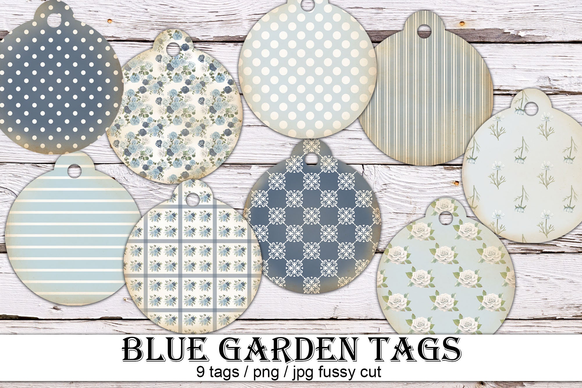 Printable Blue Garden Tags Shabby Chic Blue Fussy Cut Circle | Etsy