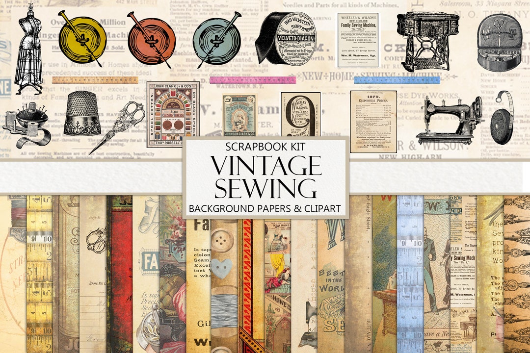 Vintage Sewing Scrapbook Kit, Junk Journal, Vintage, Ephemera, Antique ...