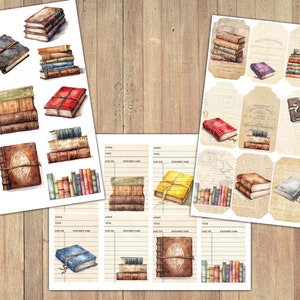 Printable Vintage Books Ephemera Kit, Antique Library Theme, Fussy Cut ...