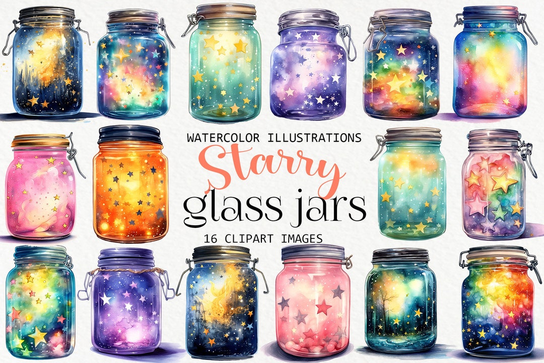 Watercolor Galaxy Star Jars Clipart: Magic Painting Images (digital ...