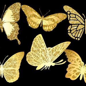 Gold Sparkle Butterfly Clipart Pack, Butterflies PNG, Metallic ...