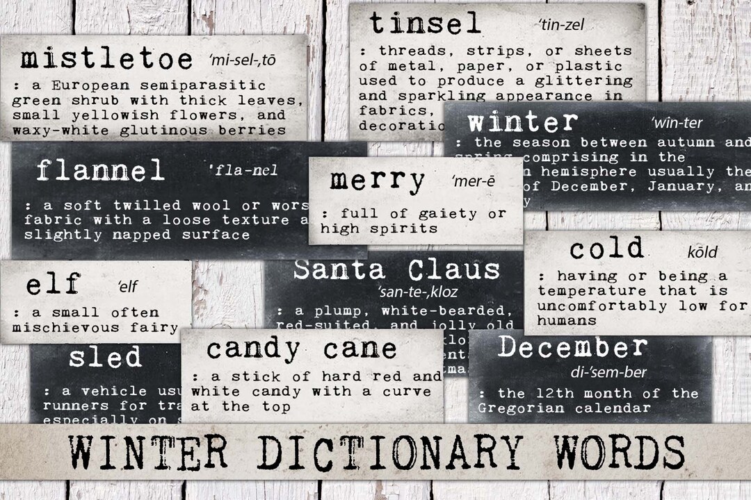 Winter Dictionary Words Ephemera: Junk Journal Printable (digital ...