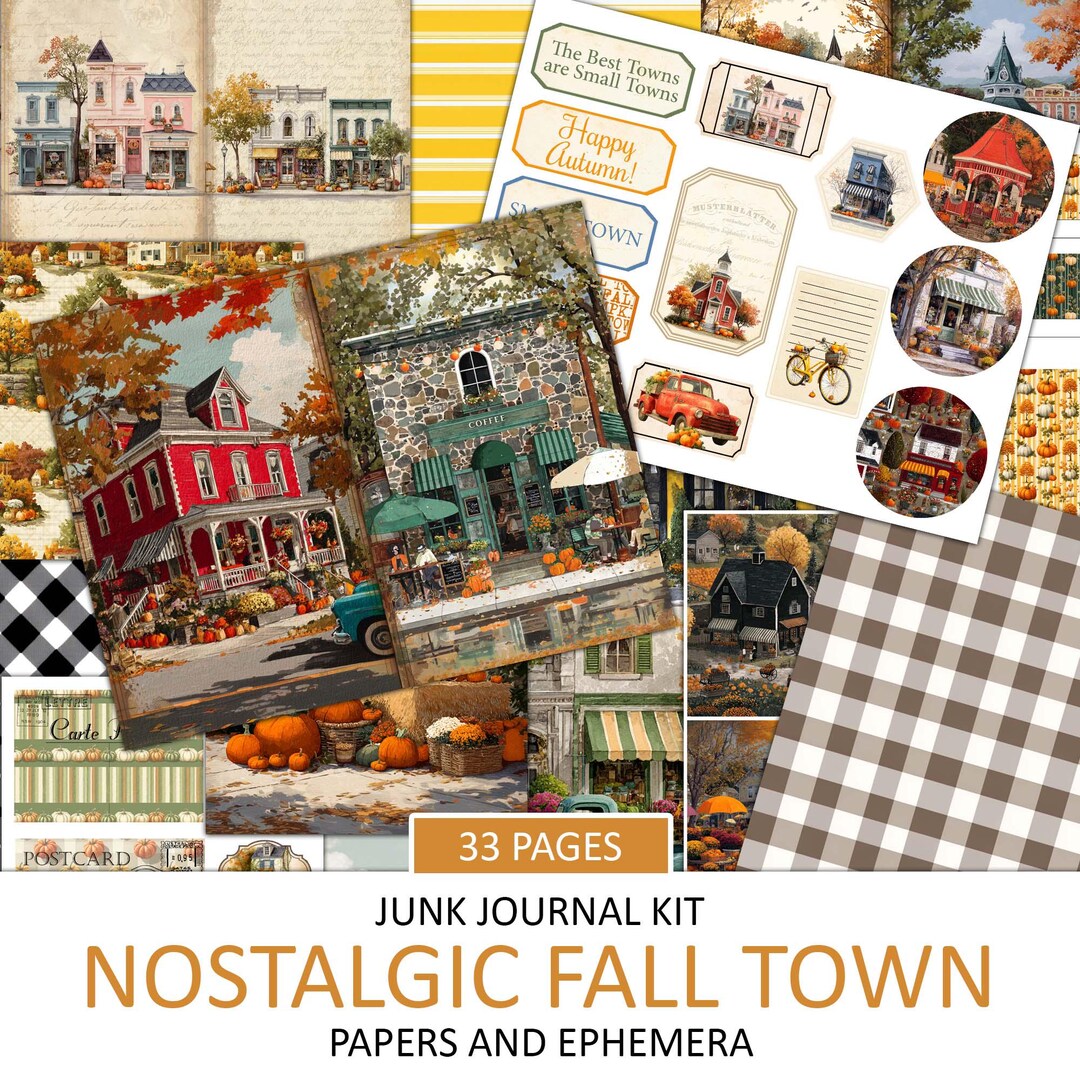 Nostalgic Small Town Fall, Antique Autumn, Junk Journal Kit, Vintage ...