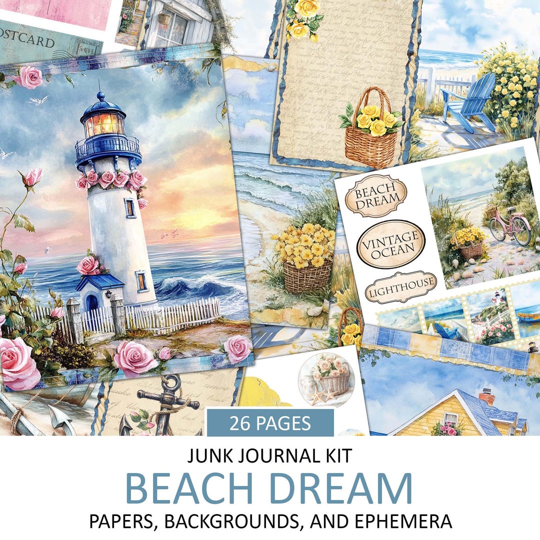 Beach Dream Junk Journal Kit, Vintage Ocean Collection, Lighthouse ...