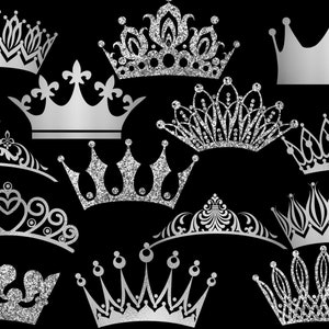 Silver Sparkle Crowns Clipart: Royalty Tiara PNG (commercial Use ...