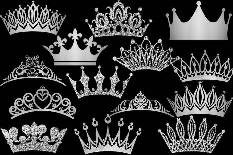 Silver Sparkle Crowns Clipart: Royalty Tiara PNG (commercial Use ...