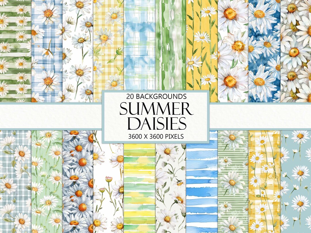 Daisy Pattern Paper: 20 Seamless Floral Backgrounds (digital Download ...