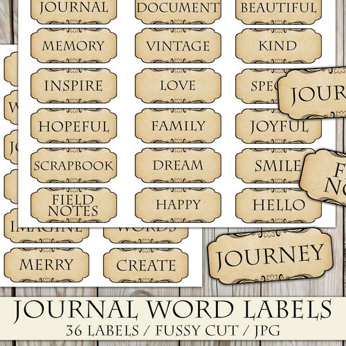 Printable Journal Word Labels Word Scraps Junk Journal - Etsy