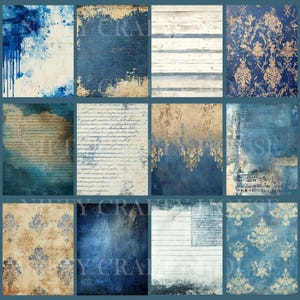 Vintage Distressed Blue Backgrounds, Junk Journal Supplies, Antique ...