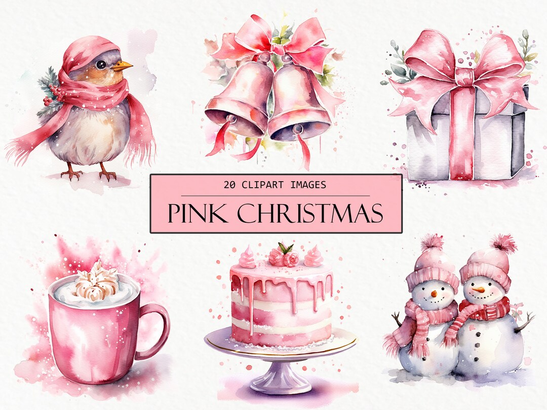 Watercolor Pink Christmas Clipart, Winter Images, Seasonal ...