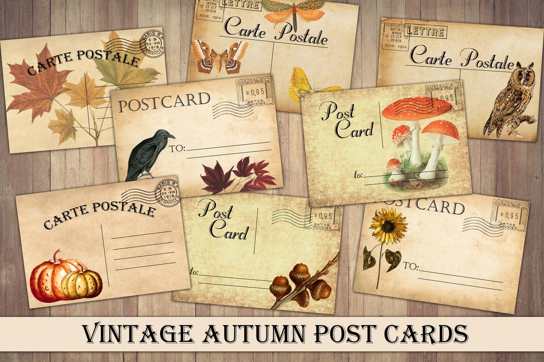 Vintage Autumn Postcards, Fall Designs, Digital Junk Journal Ephemera ...