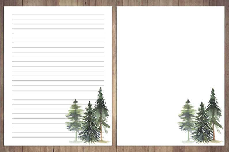 Printable Writing Paper Pine Tree Stationery Watercolor - Etsy